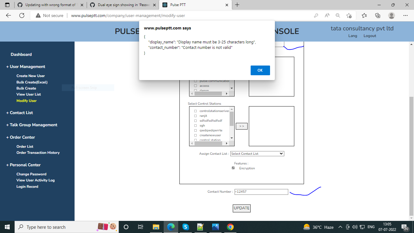 Updating Dispatcher With Wrong Data In Mandatory Fields Like User Display Name And Contact 9427