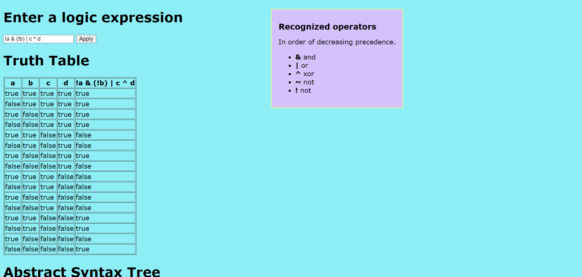 Issue In Truth Table Generator · Issue 787 · Tusharkesarwani Front End