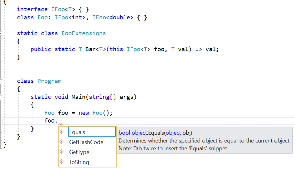 IntelliSense doesn't suggest the extension methods for generic ...