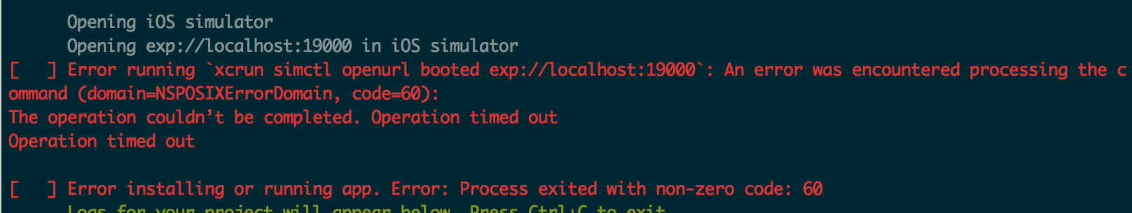 Error installing or running app. Error: Process exited with non-zero code: 60 · Issue #653 ...