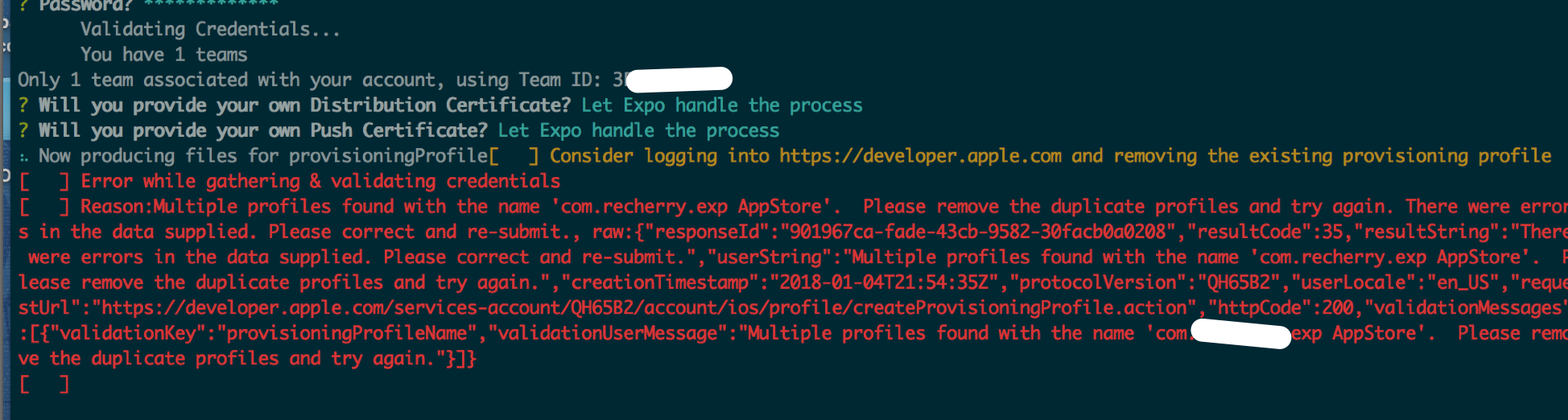 Unable to validate credentials. Request ID 4ef243d0-f17f-11e7-8ca2-a34346d76906, message ...