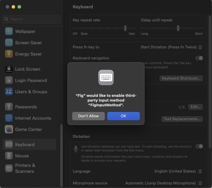 it keeps taking me to system settings when i click on the fig windows it says fig would like to ...