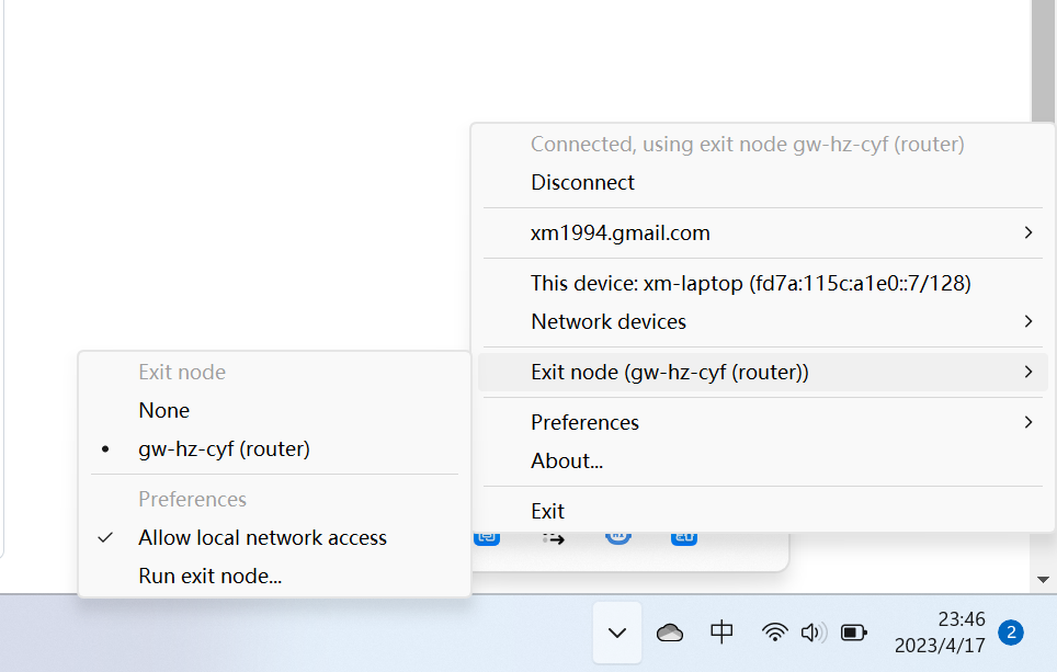 Exit node appears on windows only when both ipv4 and ipv6 0/0 routes ...