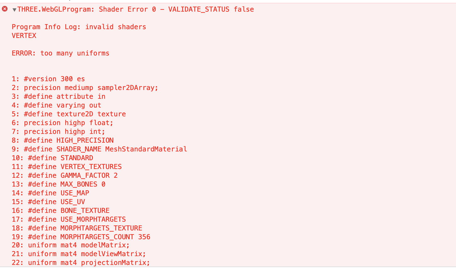 ERROR: too many uniforms · Issue #23073 · mrdoob/three.js · GitHub