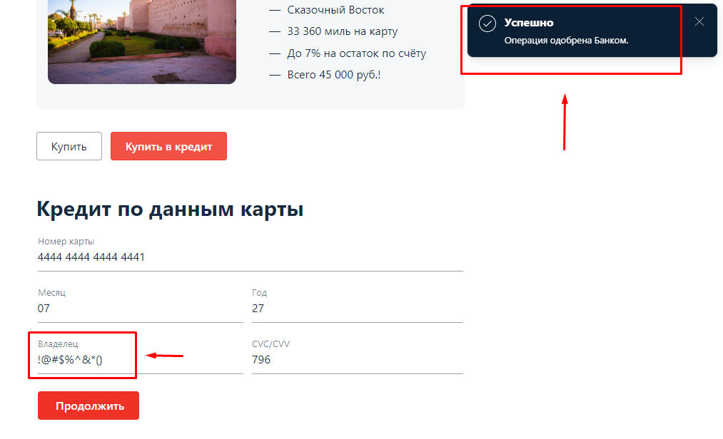 Проходит оплата тура в кредит при вводе спецсимволов в поле Владелец. · Issue #11 · alex-pakin ...