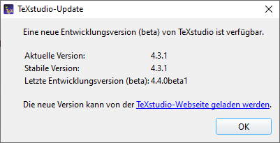 Update check says beta ... beta (for german) · Issue #2644 · texstudio-org/texstudio · GitHub