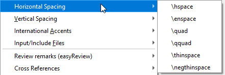 Horizontal Spacing commands in the menu for common commands · Issue #2687 · texstudio-org ...