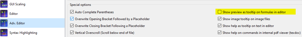 Move option "Show Preview ... on Formulas" to Adv. Editor · Issue #3379 · texstudio-org ...