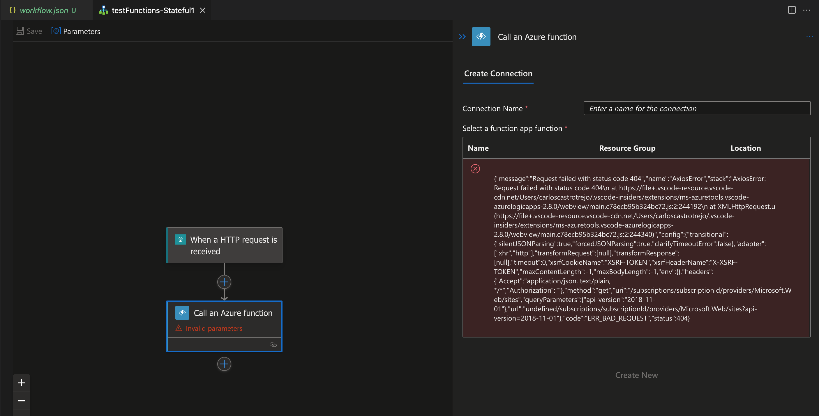 Cannot Add Call Azure Function Action In Vs Code · Issue 2204 · Azurelogicappsux · Github 