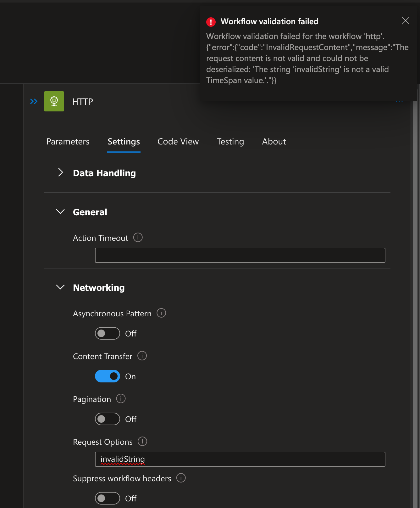 Standard_Custom Http Timeout Setting Per Request Action: The HTTP Request action showing as ...