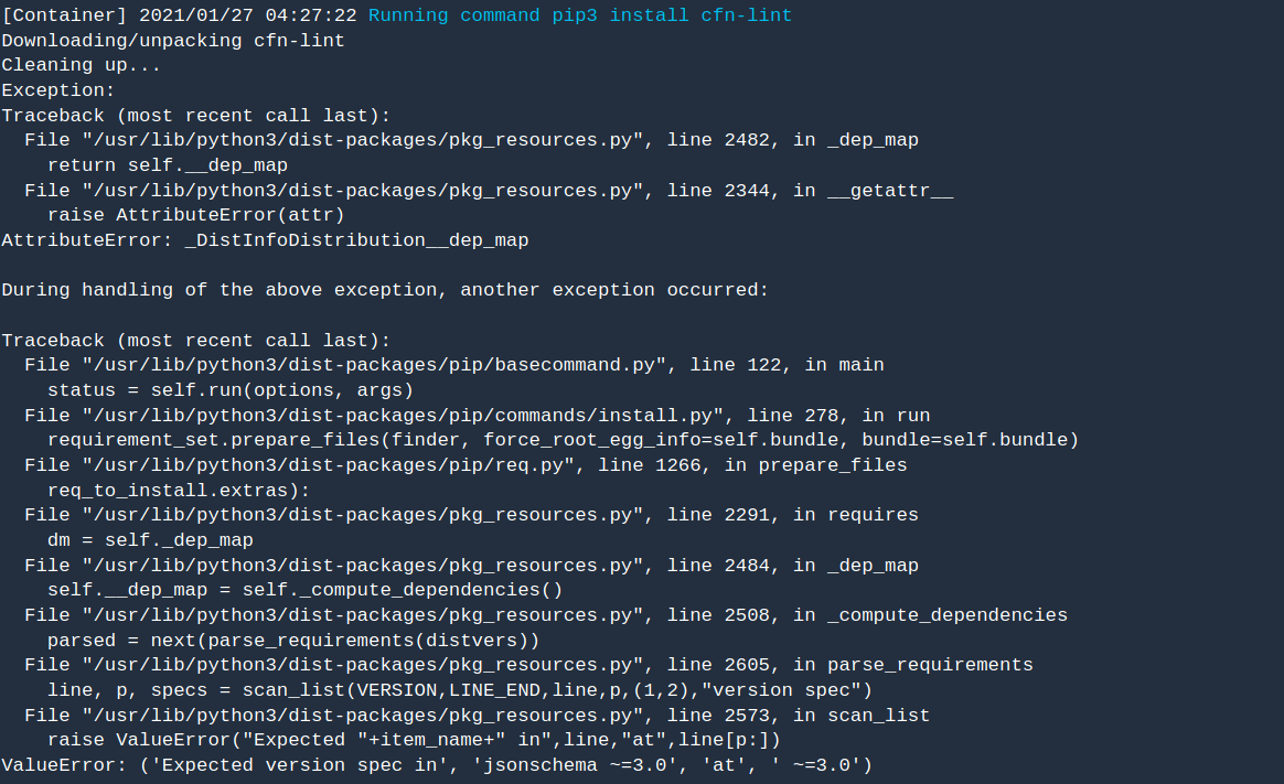 AttributeError: _DistInfoDistribution__dep_map when pip3 install cfn-lint · Issue #1880 · aws ...