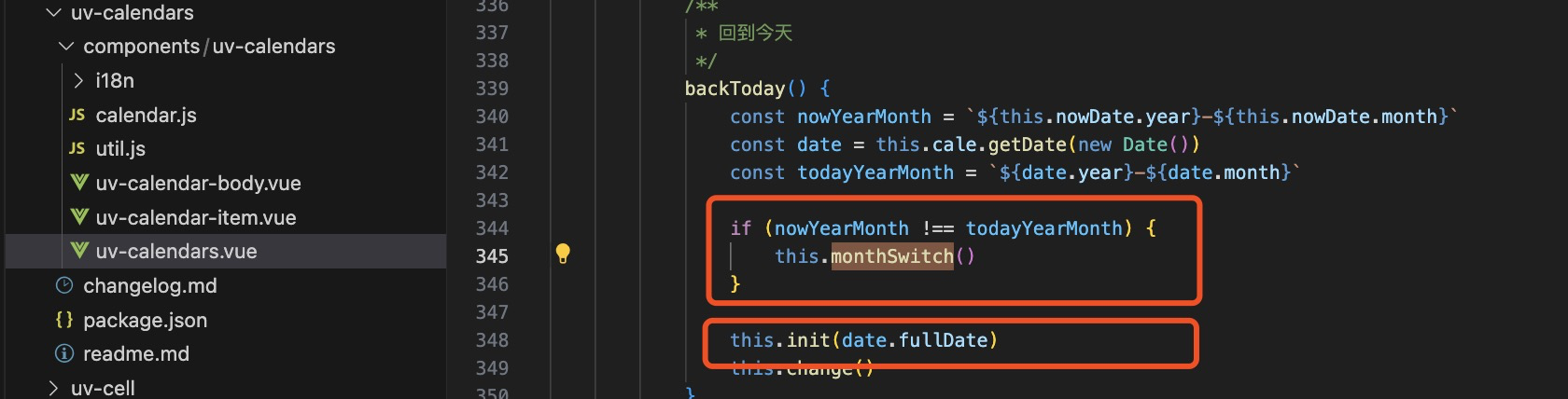 uv-calendars组件，点击返回今天按钮时，monthSwitch方法回调参数返回月份不是当天对应月份 · Issue #7 · climblee/uv-ui · GitHub