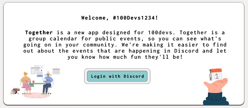 "Welcome, #discord name!" · Issue #337 · Together-100Devs/Together · GitHub
