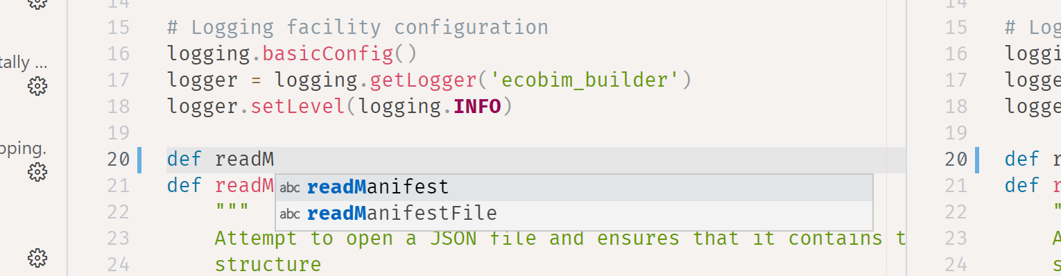 [Python] Autocompletion for existing methods and functions definition ...