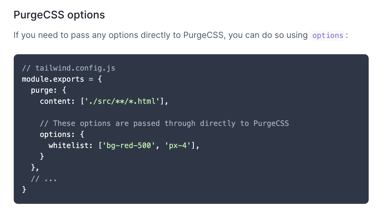 Changing "whitelist" in purge options to "safelist" · Issue #1886 · tailwindlabs/tailwindcss ...