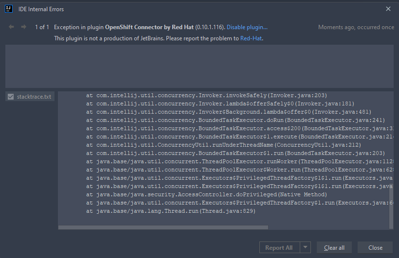 Cant Start Openshift Connector Plugin Javalangnullpointerexception · Issue 423 · Redhat