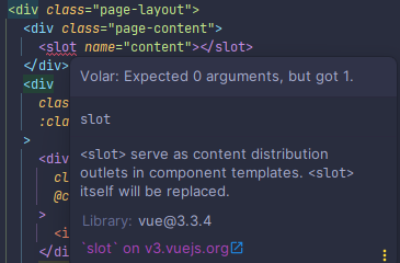 具名插槽提示期望0个参数，但得到一个参数 · Issue #3371 · vuejs/language-tools · GitHub