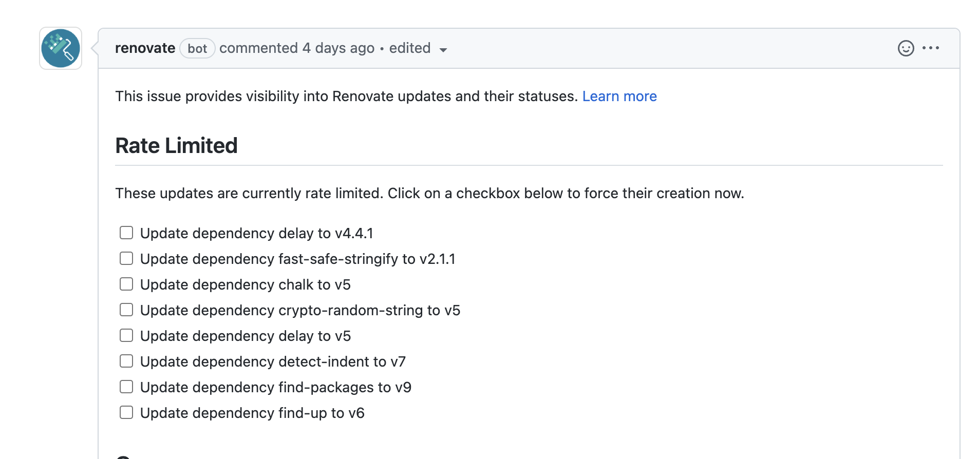 Dependency Dashboard Add Option To Open All Pending Approval Prs And Rate Limited Prs