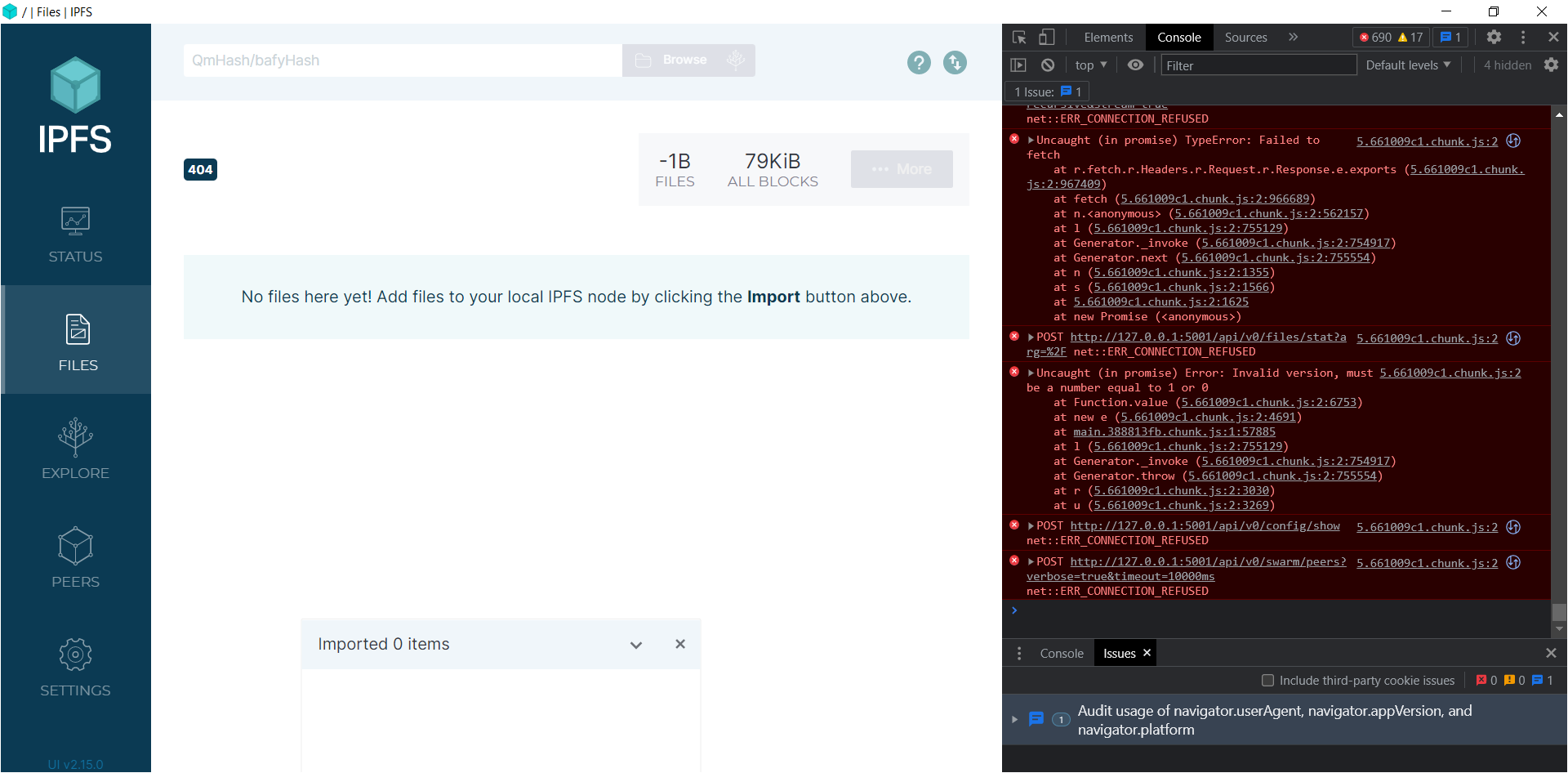 404 Error, No Import Button Shown... · Issue #1918 · ipfs/ipfs-webui · GitHub