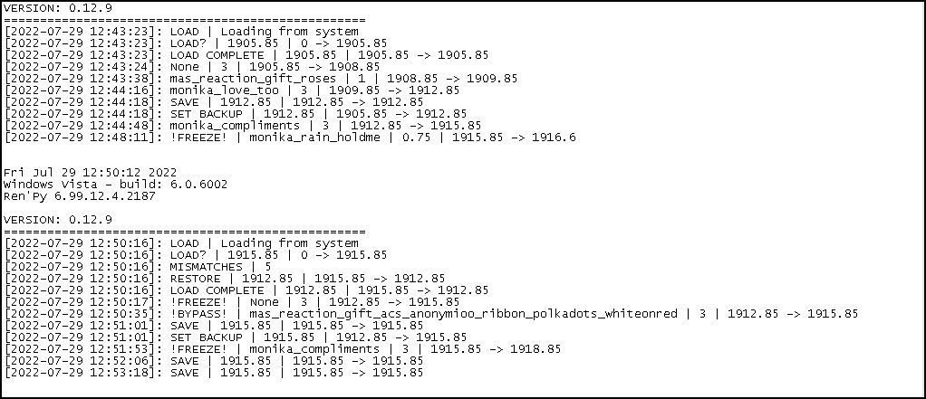 After a crash where unsaved affection is reverted to the previous value ...