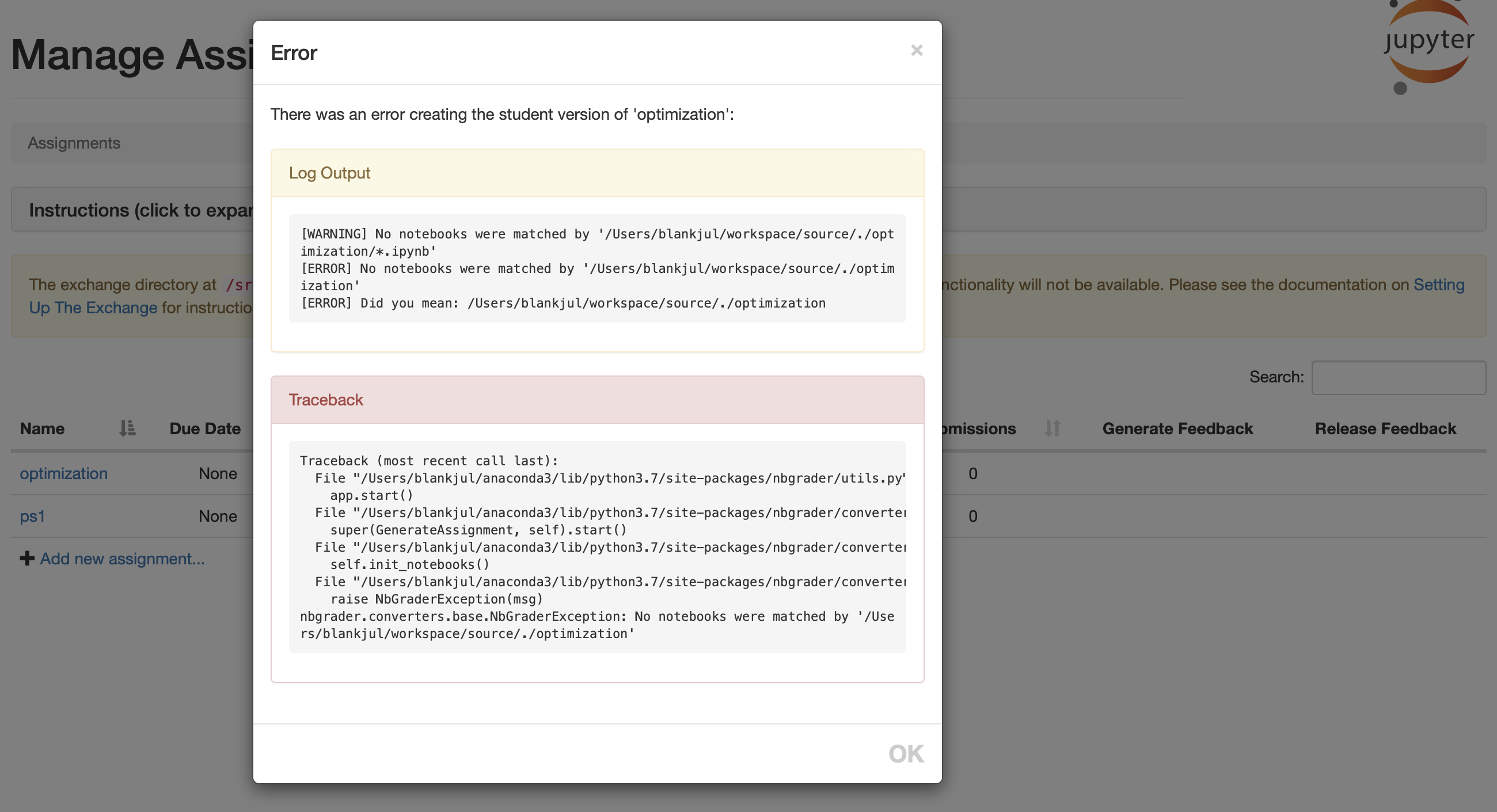 Quickstart Not Able To Release An Assignment · Issue 1368 · Jupyter Nbgrader · Github