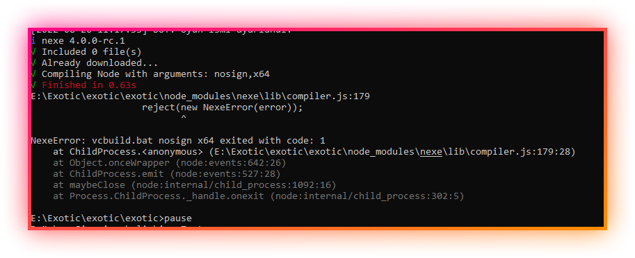 vcbuild.bat nosign release x64 exited with code: 1 · Issue #799 · nexe/nexe · GitHub