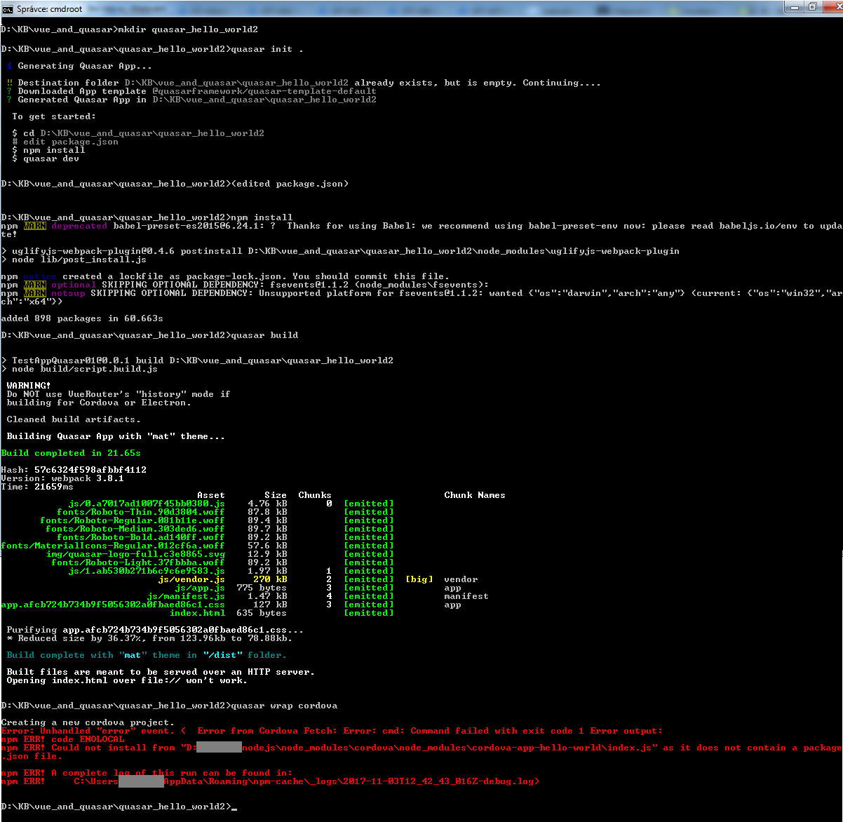 quasar wrap not working - error: Could not install from (path_of_nodejs_modules) as it does not ...