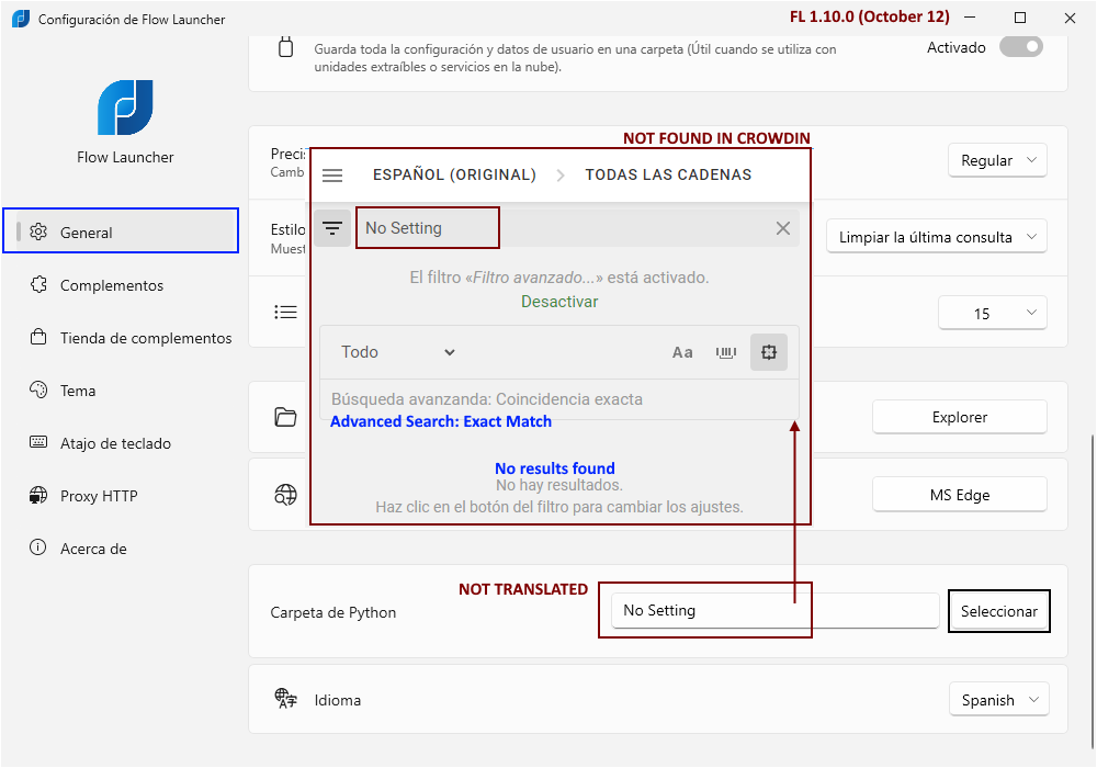 Bug Graphical Interface Fl 1100 October 12 Spanish Language