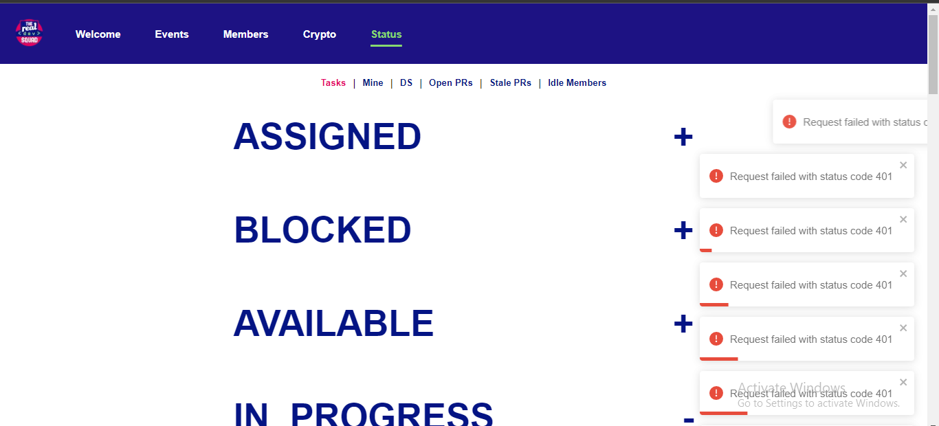 Request failed with status code 401 · Issue #326 · Real-Dev-Squad/website-status · GitHub