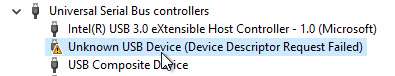 WinUSB: Functionality broken if there is a "Device Descriptor Request Failed" device in the ...