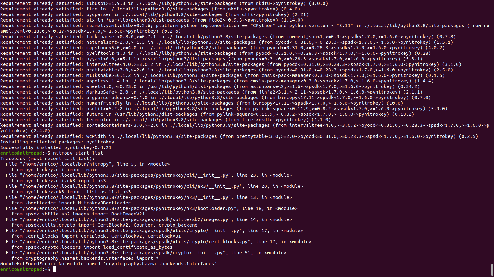 Fails to run with cryptography==37.0.2 · Issue #223 · Nitrokey/pynitrokey · GitHub
