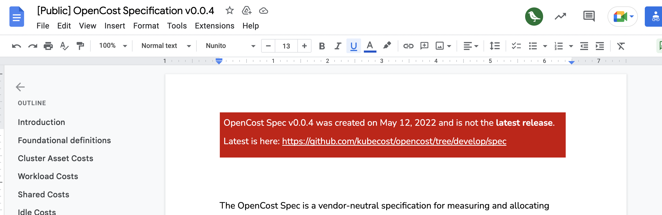 Consolidate and/or Update Spec Docs · Issue #1390 · opencost/opencost · GitHub