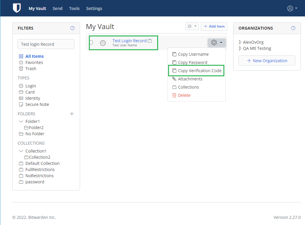 [Copy Verification Code] option is missing for Owners and Admins of the Organization · Issue ...