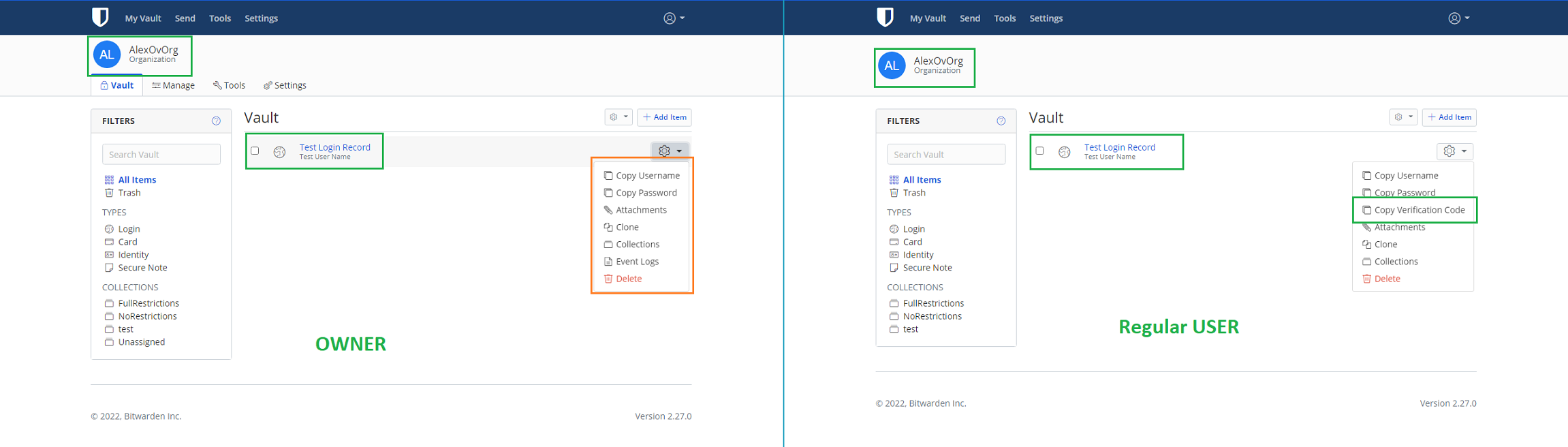 [Copy Verification Code] option is missing for Owners and Admins of the ...