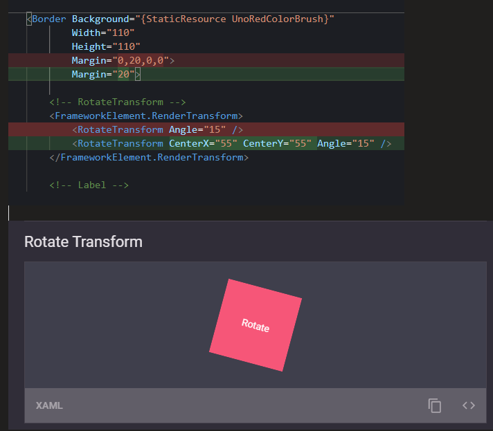 [Gallery][iOS/Android/Wasm/Skia.Gtk]Transforms- Rotated box for 'Rotate Transform' option is ...