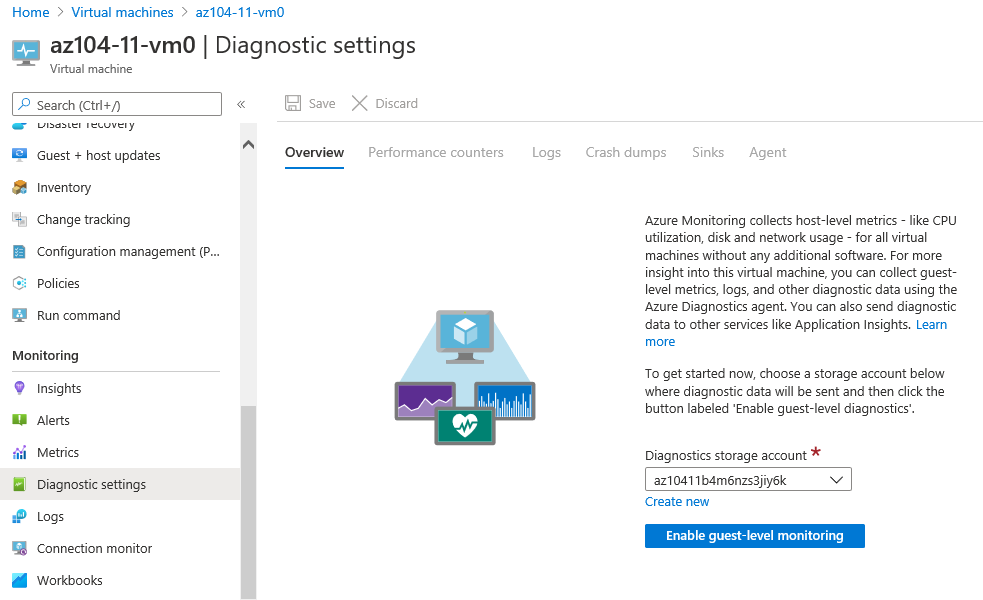 Lab11 enable guest-level monitoring not there on diagnostic settings ...