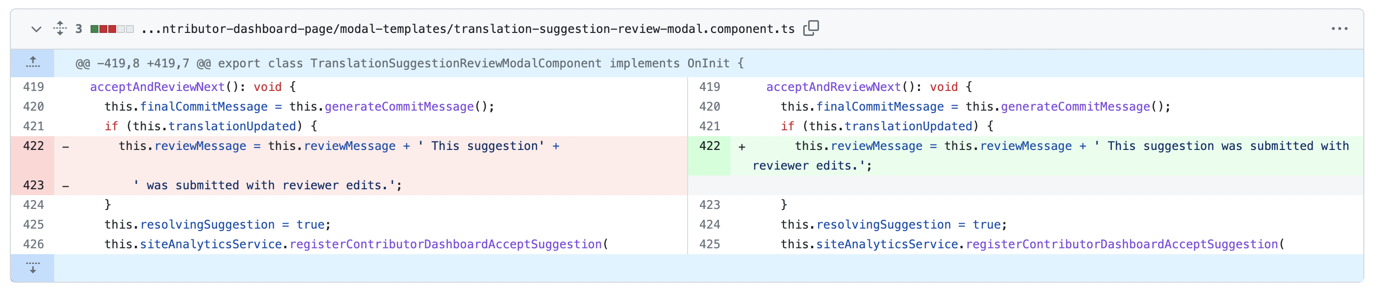 [BUG]: Suggestion submitted with edits has extraneous colon in review message · Issue #17936 ...