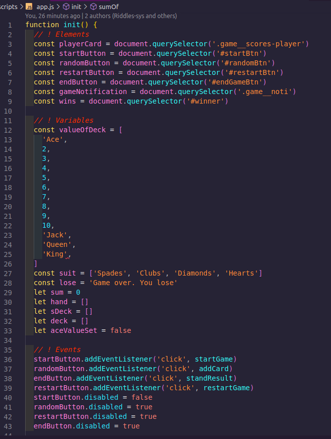 GitHub - Riddles-sys/Blackjack-vJS: Vanilla JavaScript version of the famous game of Blackjack