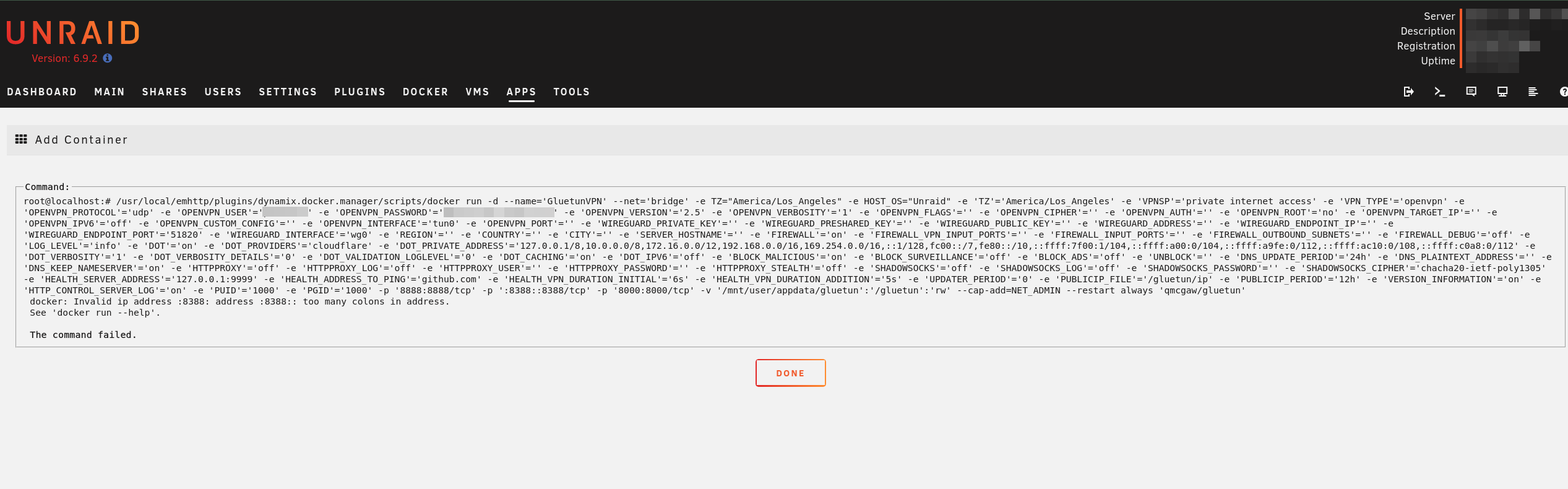 Bug: Unraid docker fails to install "Invalid IP address too many colons in address" · Issue #793 ...