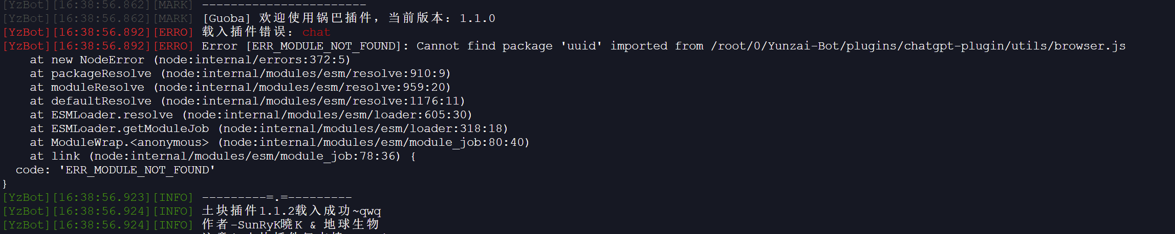 载入插件错误：chat Cannot find package 'uuid' · Issue #82 · ikechan8370/chatgpt-plugin · GitHub
