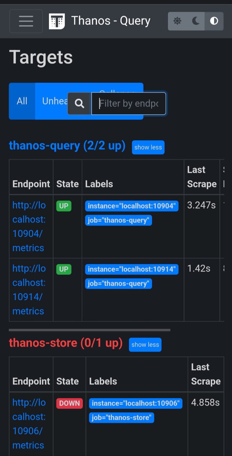 Target Ui: Fixed responsiveness of Search Bar · Issue #6647 · thanos-io/thanos · GitHub