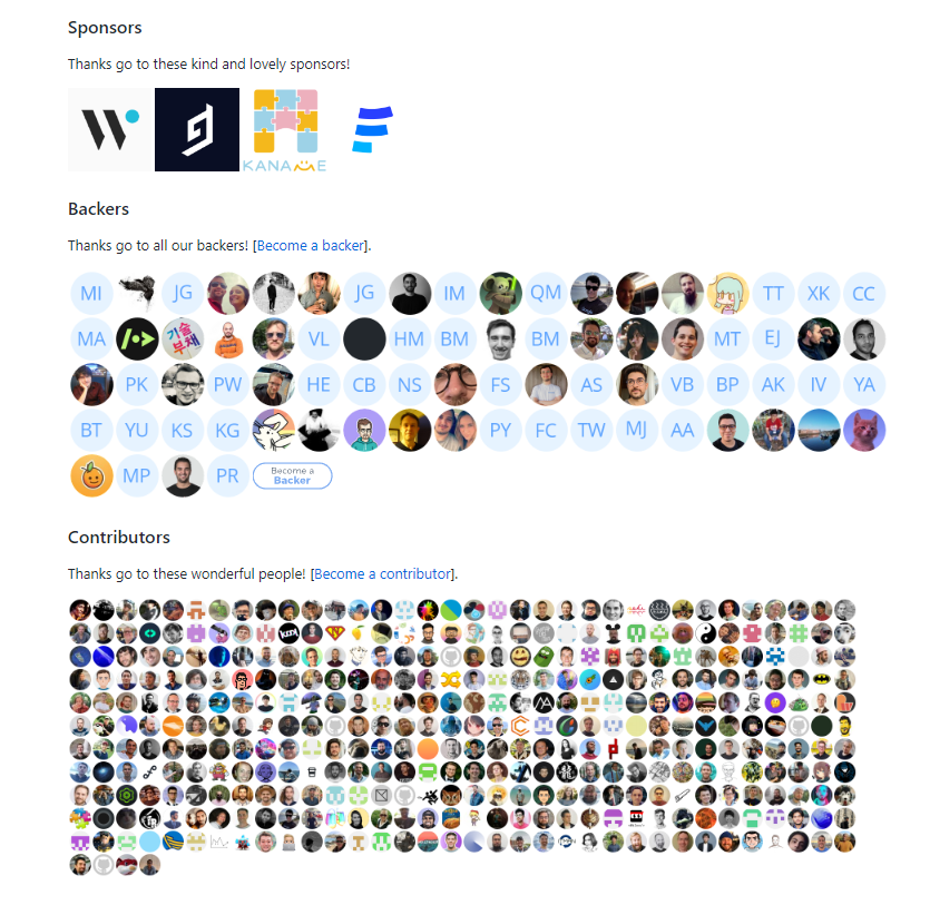 FEATURE - Add github contributors to the home page, below sponsors/financial backers · Issue #51 ...