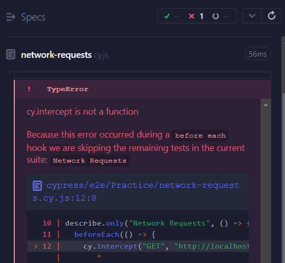 Intercept doesn't work in beforeEach but it works when I add them to every it()// Some ...