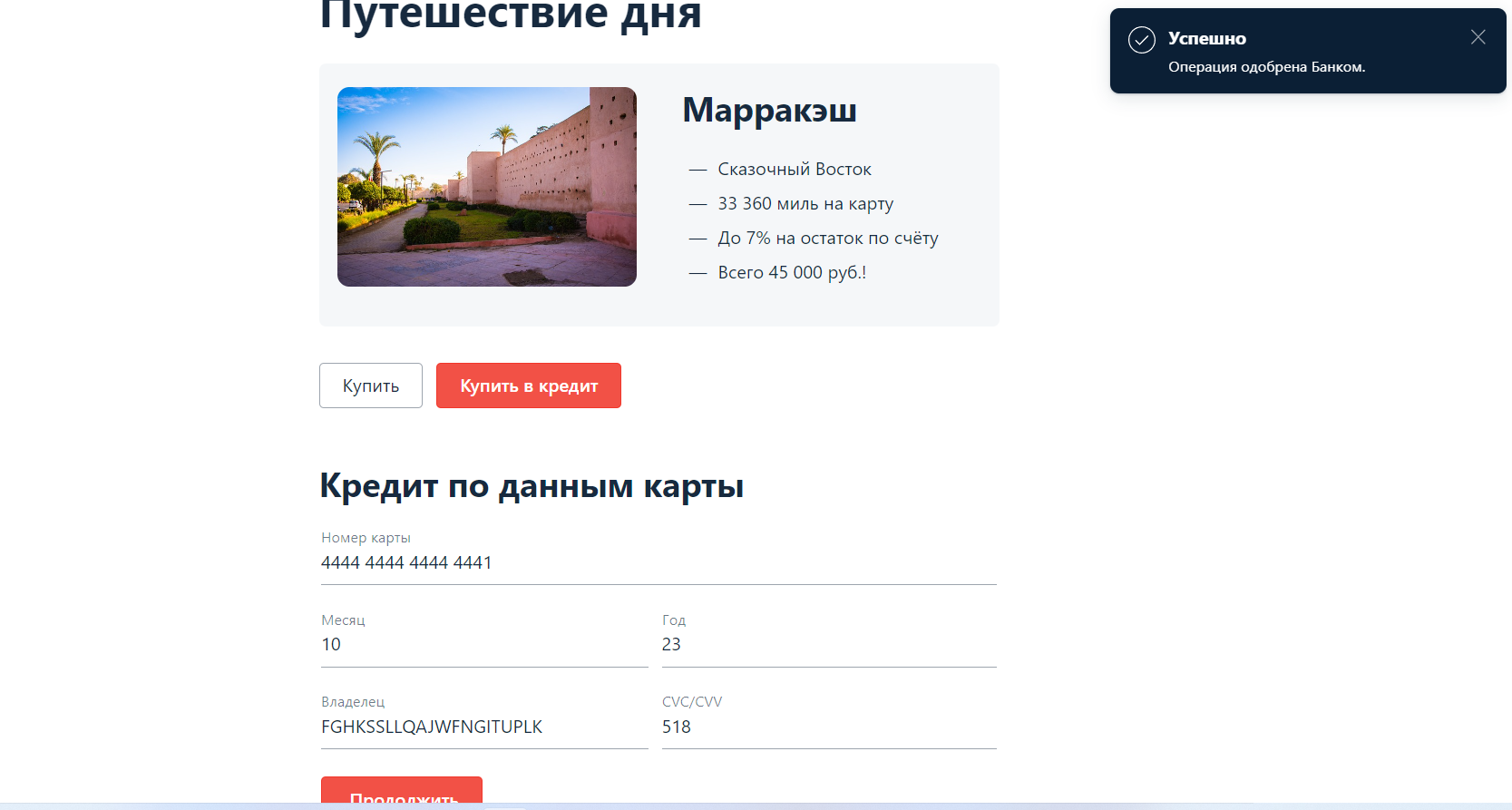 При вводе 21-го буквенного значения в поле "Владелец" покупка совершается (покупка в кредит ...