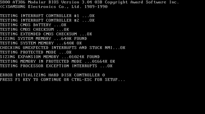 Error Initializing Hard disk Controller 0 on Samsung SPC-6000A Internal ...