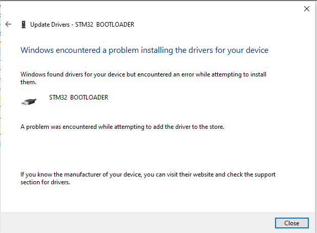 STM32__BOOTLOADER driver install and Windows 10 fails consistantly ...