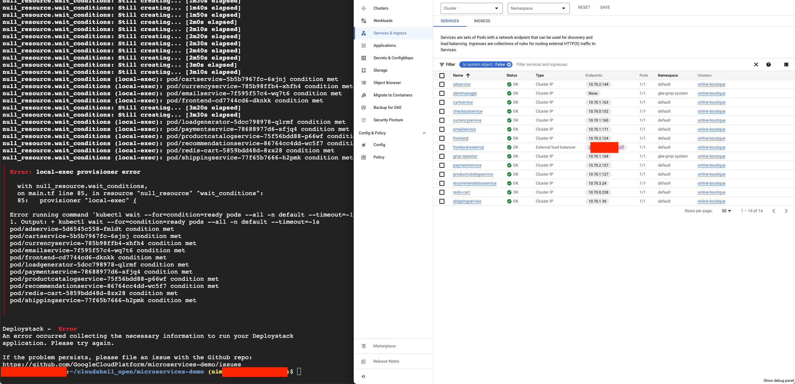 DeployStack deploys Online Boutique, but errs on `kubectl wait` · Issue #1813 ...