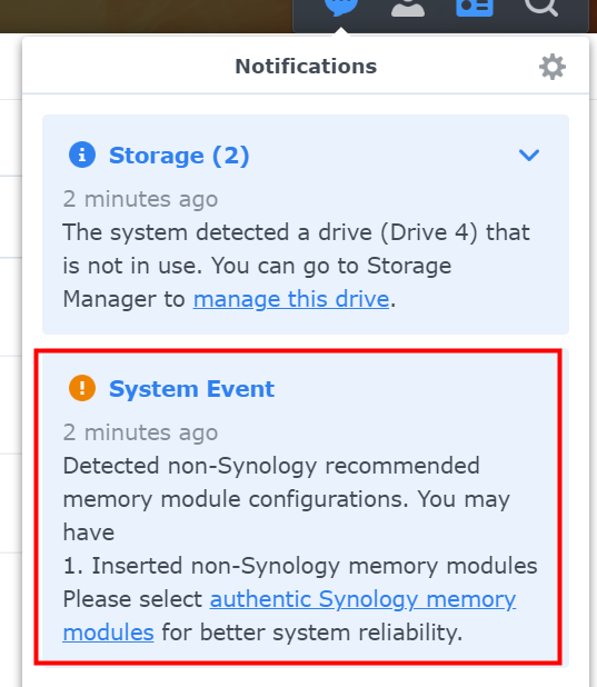 DVA3221 prompt under pve: Detected non-synology recommended memory module configurations · Issue ...