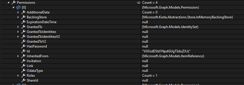 Client Bug Graph Client V5 Sharepoint List Driveitem Permissions Grantedtov2 Returns Null 
