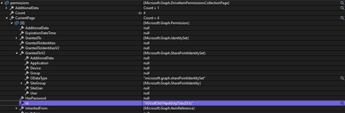 Client Bug Graph Client V5 Sharepoint List Driveitem Permissions Grantedtov2 Returns Null 